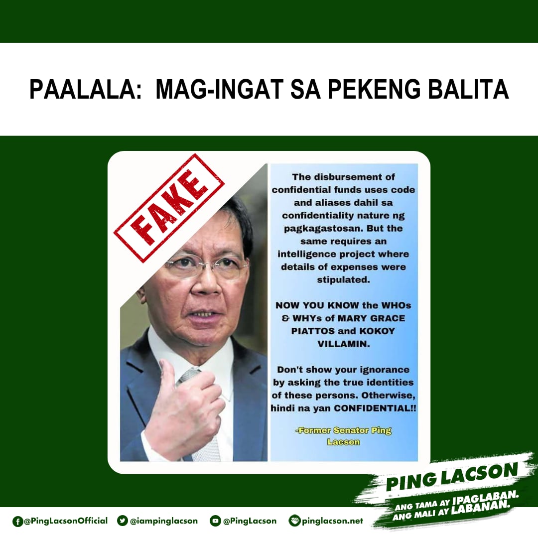 Disclaimer on a Fake Quote Card - PING LACSON