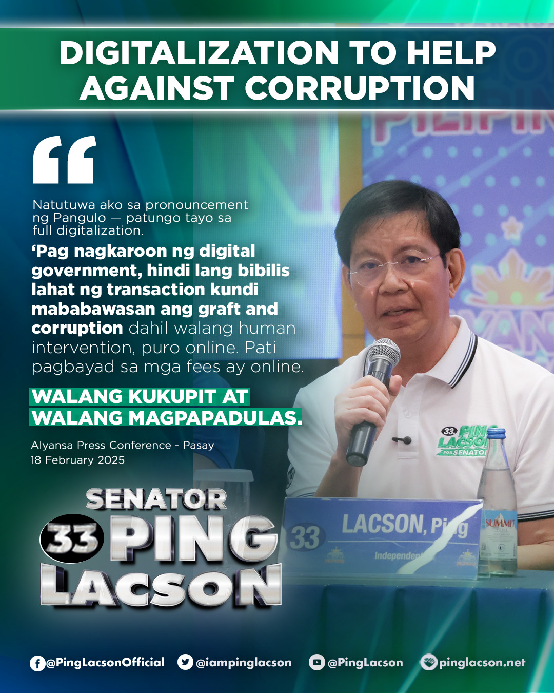 Ping Lacson: Full Gov’t Digitalization Key to Stopping Crime, Corruption - PING LACSON